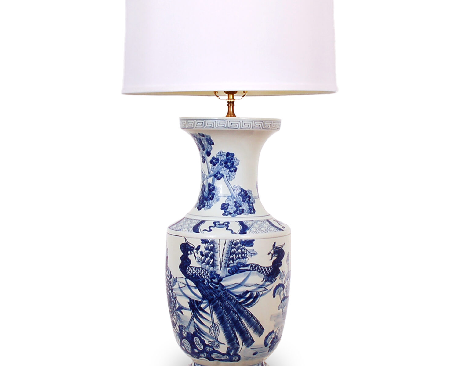32" Blue and White Bird and Flowers Vase Lamp - Avala International Inc.