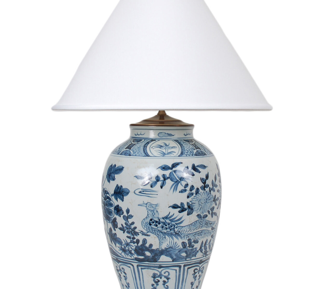 23" Blue and White Bird and Flower Vase Lamp, No Base - Avala ...